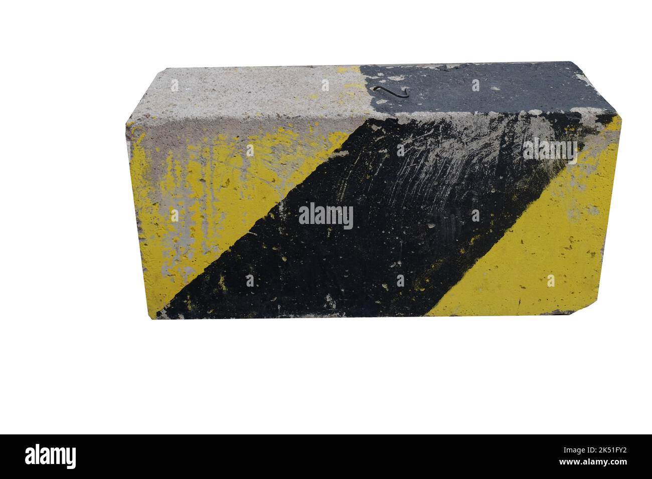 concrete block with black and yellow stripes isolated on white ...