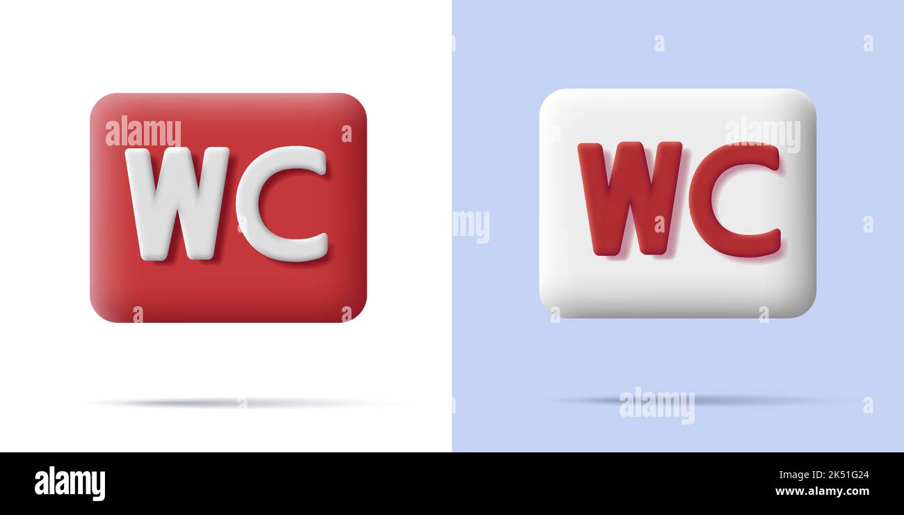 WC 3d sign, square with rounded coerners and letters in red and white ...