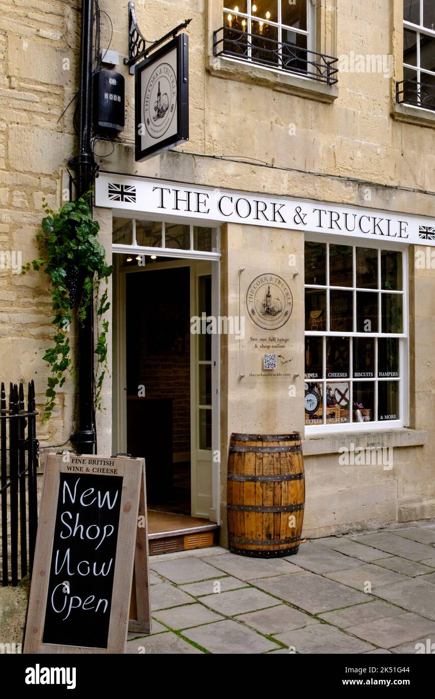 High street shop fronts in Bath. Cork and Truckle Stock Photo - Alamy