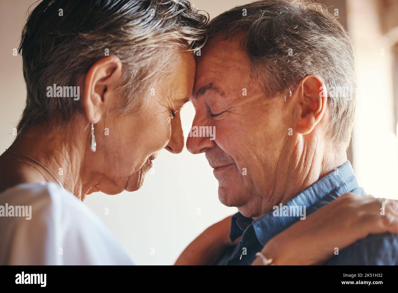 Love, support and elderly couple hug, commitment and understanding in ...