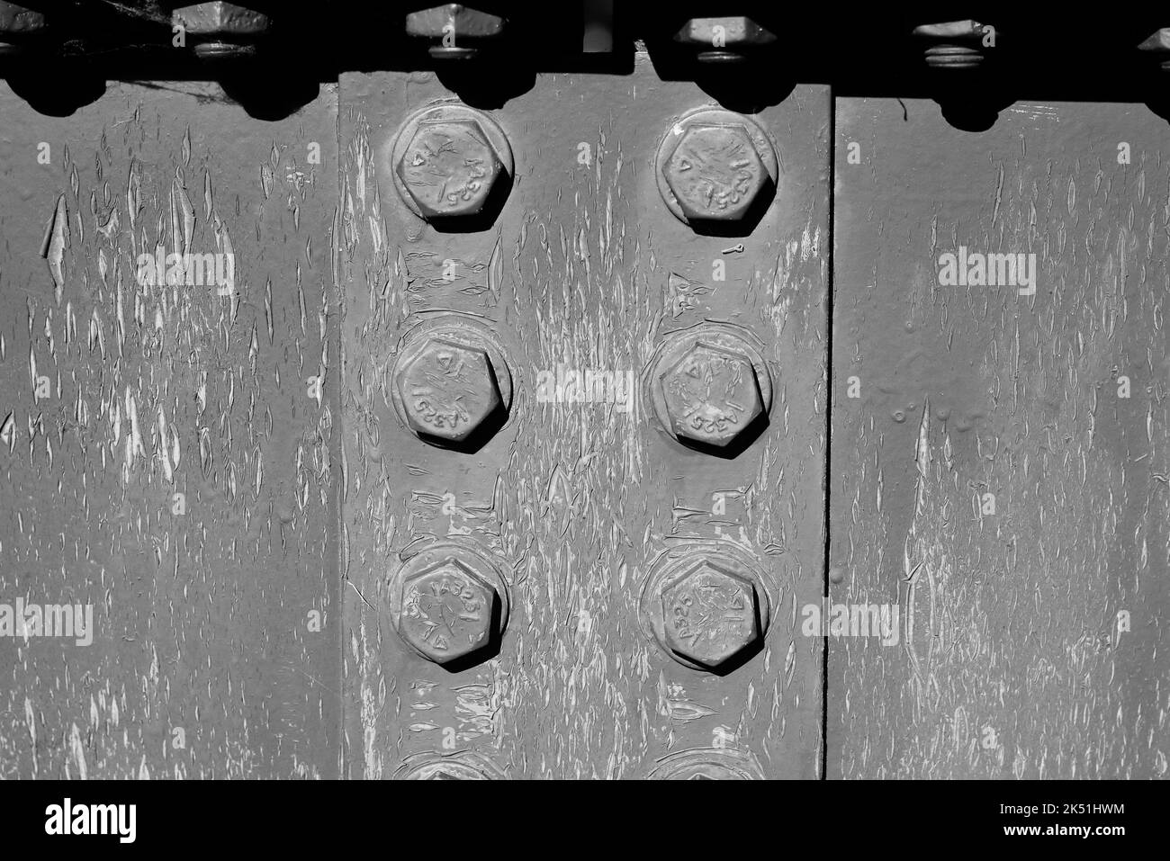 Closeup of a structural steel connection detail in a black and white ...