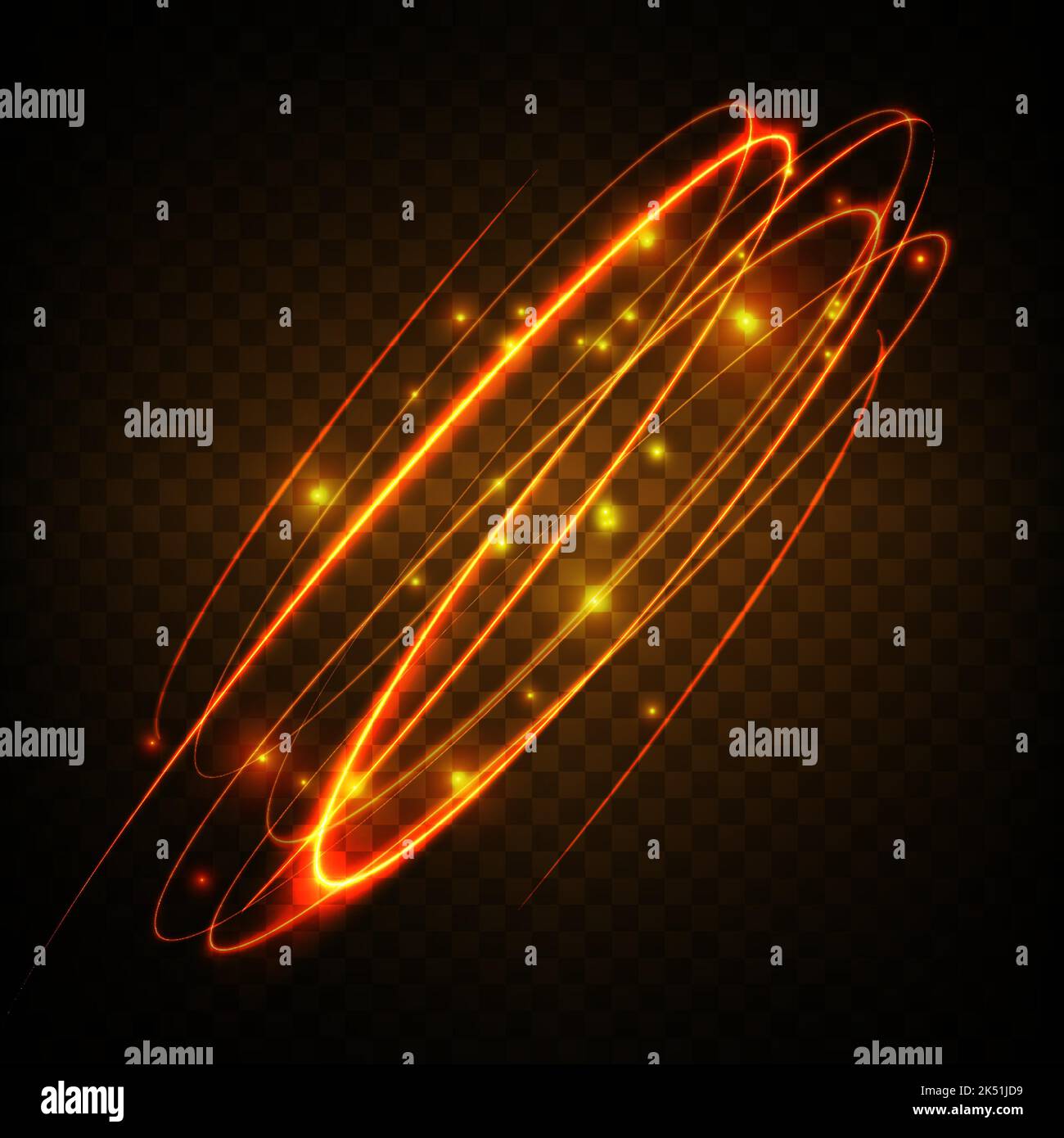 Golden glowing shiny spiral lines effect vector background. EPS10. Abstract light speed motion ...