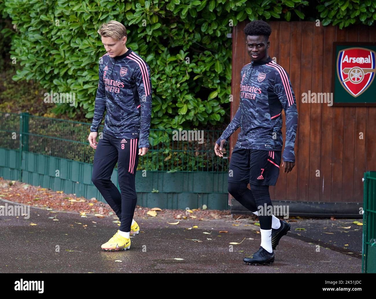 Arsenal's Martin Odegaard and Bukayo Saka during a training session at ...