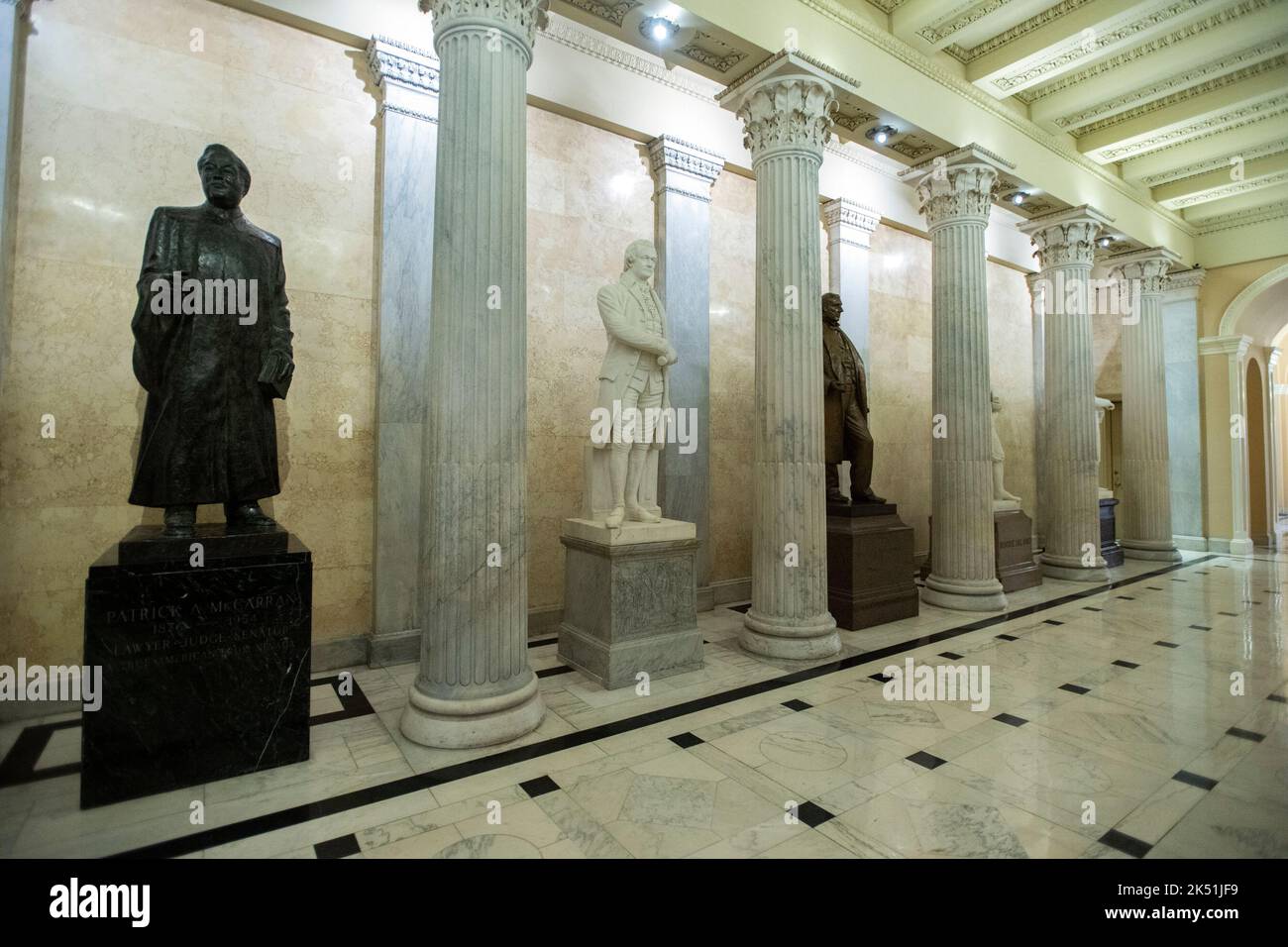 Statue of Alexander Hamilton of New York in the Hall of Columns, center ...