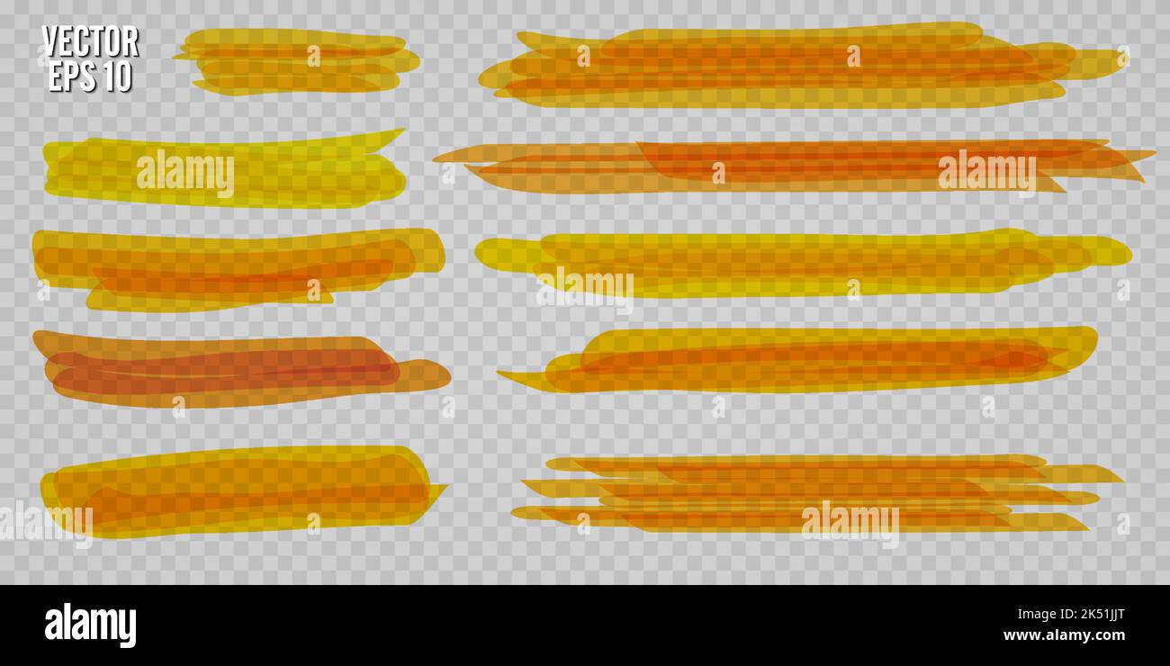 Vector highlighter brush set. Hand drawn yellow highlight marker ...