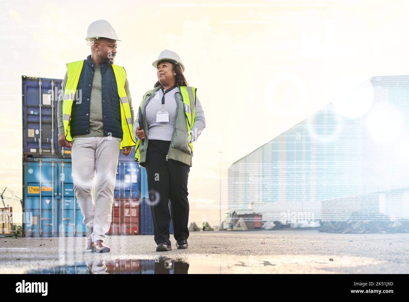 Shipping, logistics and supply chain with a man and woman courier ...