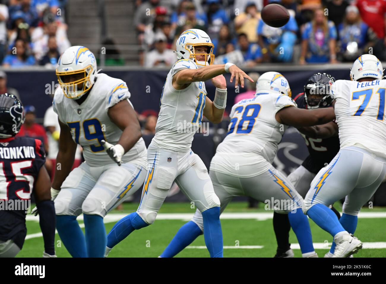 Los Angeles Chargers quarterback Justin Herbert (10) throws a pass in ...