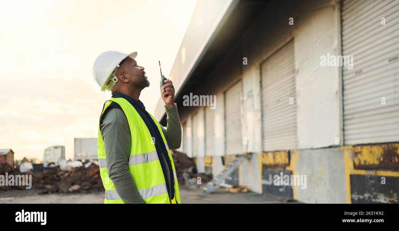 Construction Worker Engineer Black Man Manager On Site Inspection For