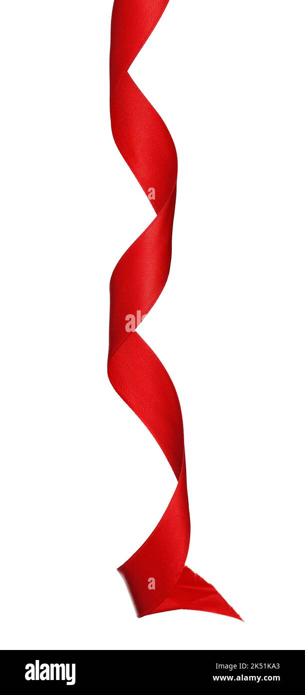 Curly vertical red ribbon isolated on white background Stock Photo - Alamy