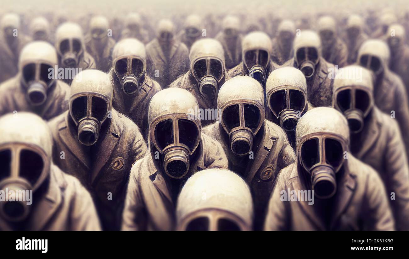 A 3D rendering of apocalyptic crowd in gas masks Stock Photo - Alamy