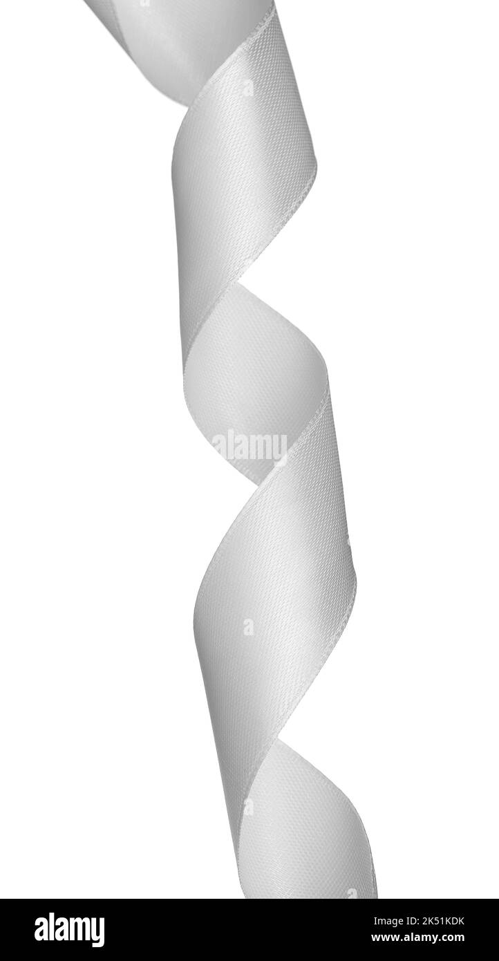 Vertical silver satin ribbon isolated on white background Stock Photo ...