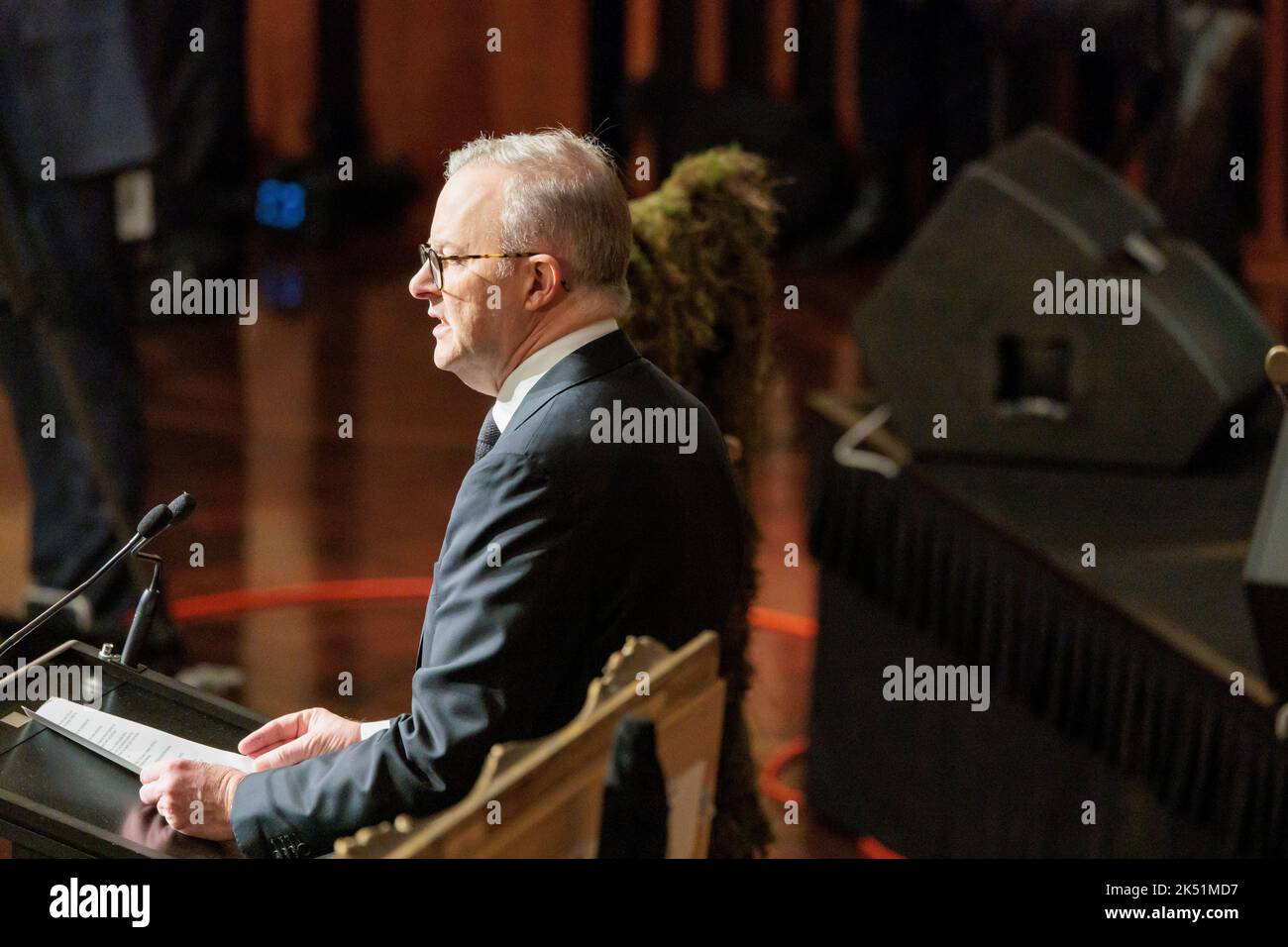 The Prime Minister Anthony Albanese at the national memorial service ...