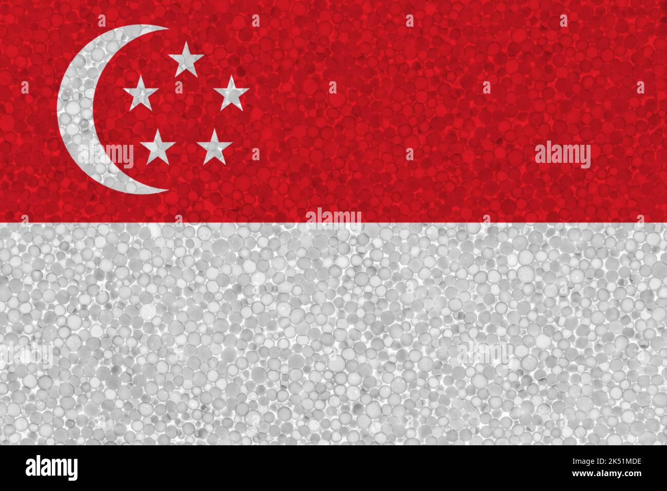 Flag of Singapore on styrofoam texture. national flag painted on the ...