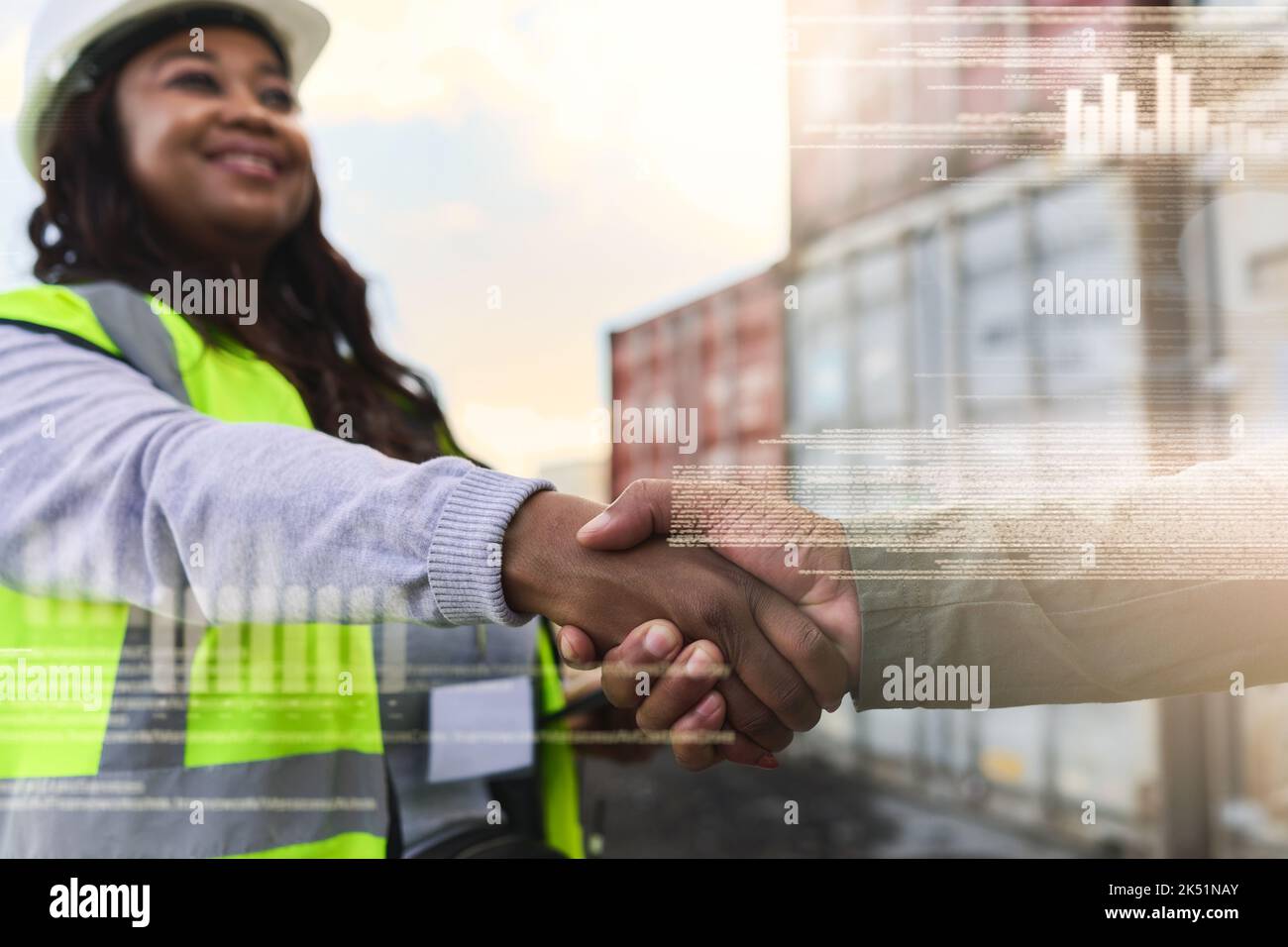 Handshake in distribution, logistics and shipping partnership ...