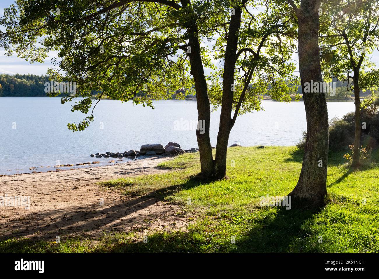 A public beach on a coast path during Åutumn in the Åland Islands ...