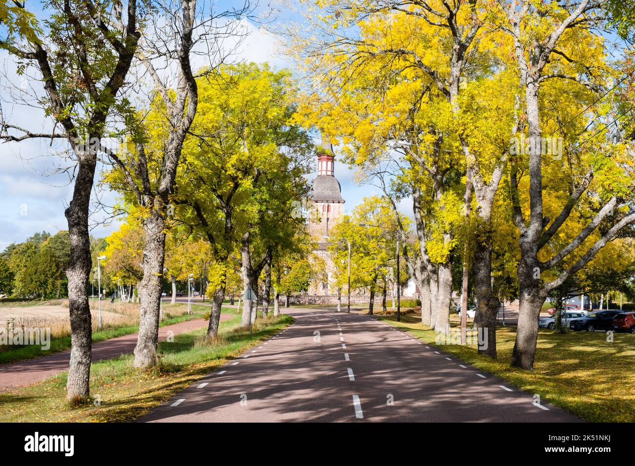 The traditional nordic church in Jomala during autumn in the Åland ...