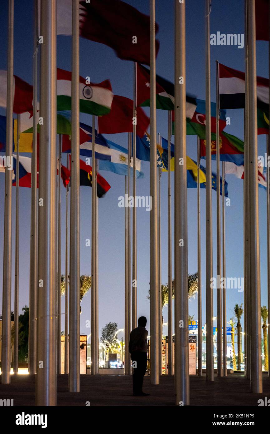 A visitor takes a photograph of 120 flags, from all countries ...