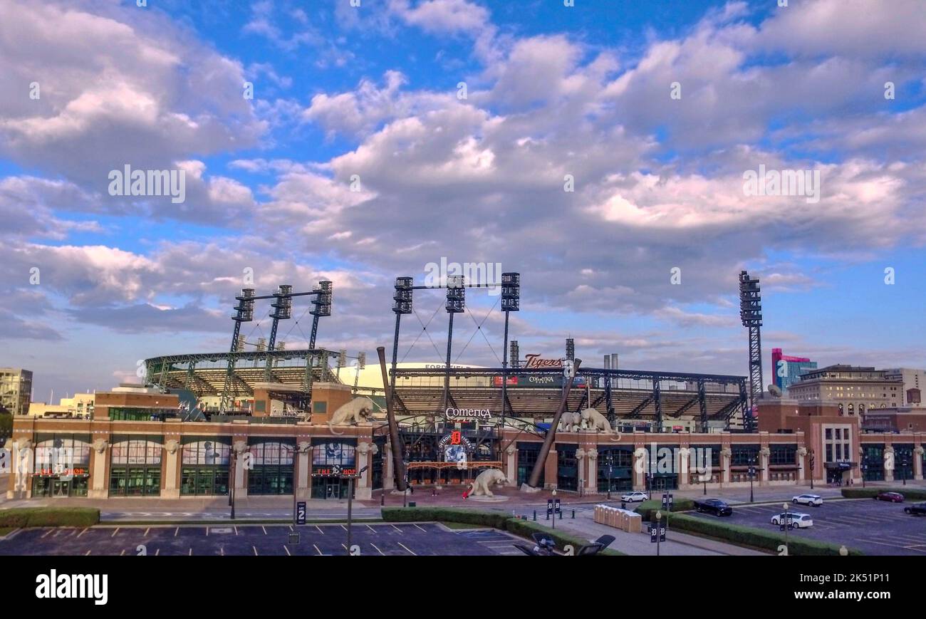 The huge baseball ballpark against the blue sky in the daylight Stock ...