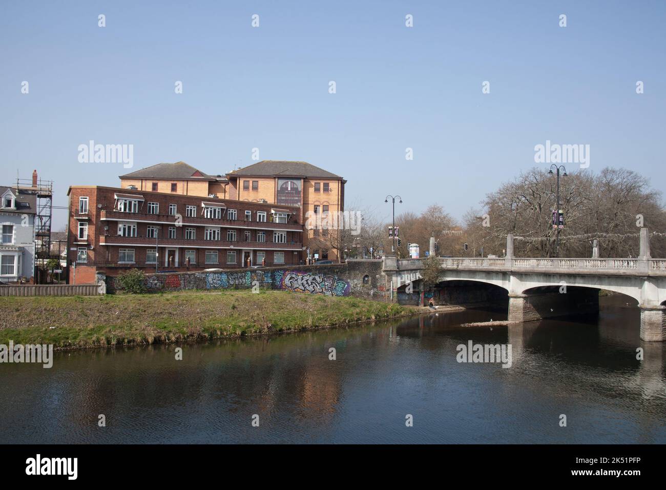 Views of Cardiff Bridge and Coldstream Terrace in Cardiff, Wales in the ...
