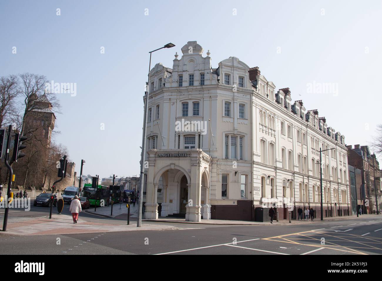 The Angel Hotel on Westgate and Castle Street in Cardiff, Wales in the ...