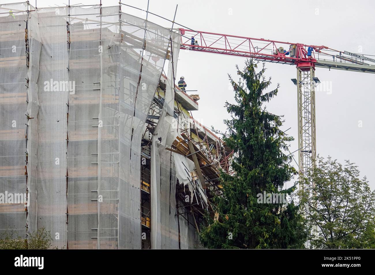 Scaffolding collapses at a building renovation site. Turin, Italy ...