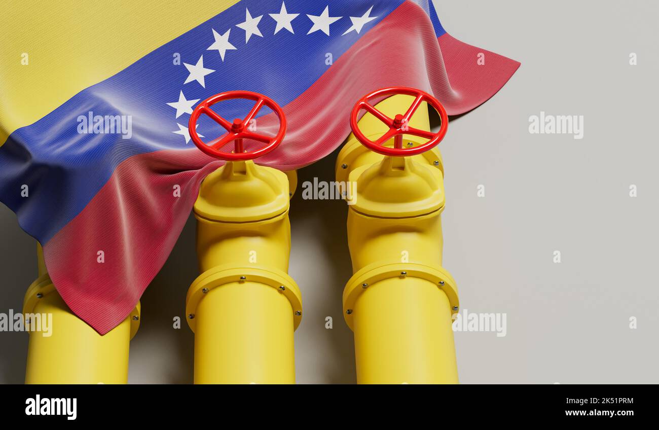 Venezuela flag covering an oil and gas fuel pipe line. Oil industry ...