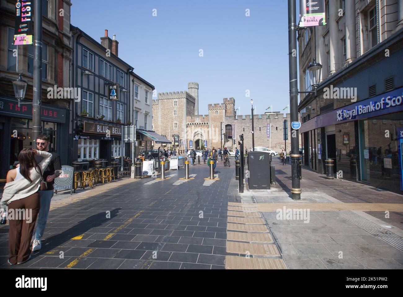 Views of the High Street and Cardiff Castle in Cardiff, Wales in the UK ...