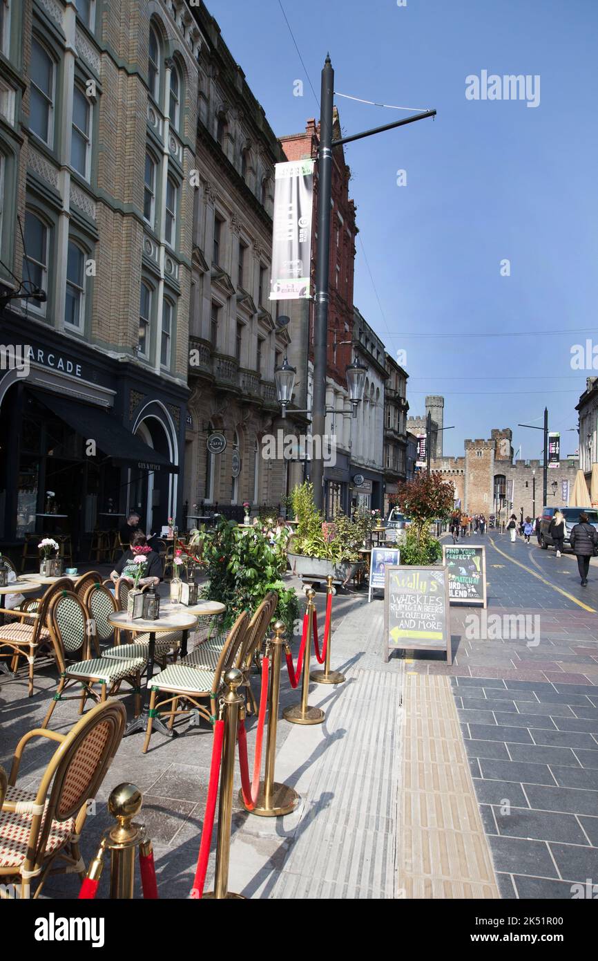 Views of the High Street and Cardiff Castle in Cardiff, Wales in the UK ...