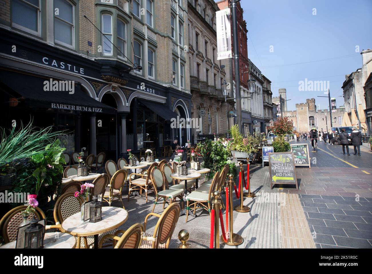 Views of the High Street and Cardiff Castle in Cardiff, Wales in the UK ...