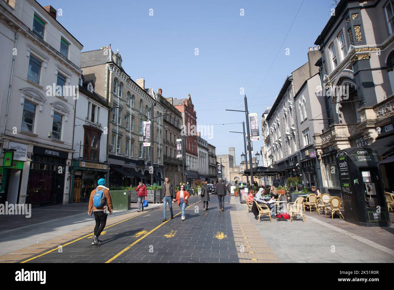 Views of the High Street and Cardiff Castle in Cardiff, Wales in the UK ...