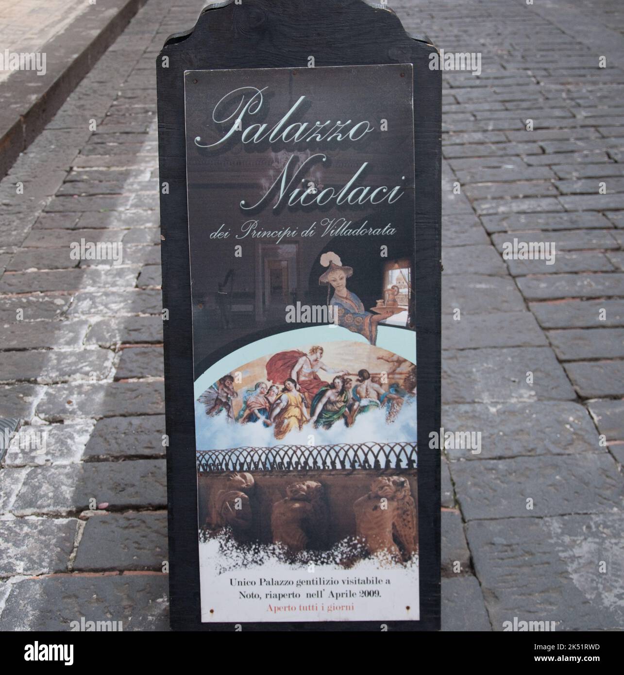 Sign for Palazzo Nicolaci de Villadorata, Noto, Province of Siracusa ...