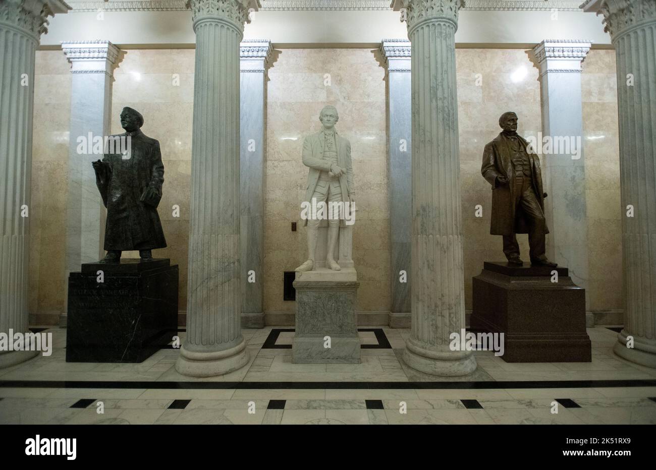 Statue of Alexander Hamilton of New York, center, in the Hall of ...