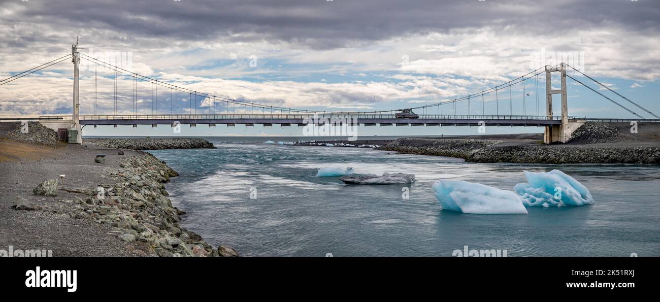 Bridge across the lagoon of Glacier lake Jökulsarlon - iceland Stock ...