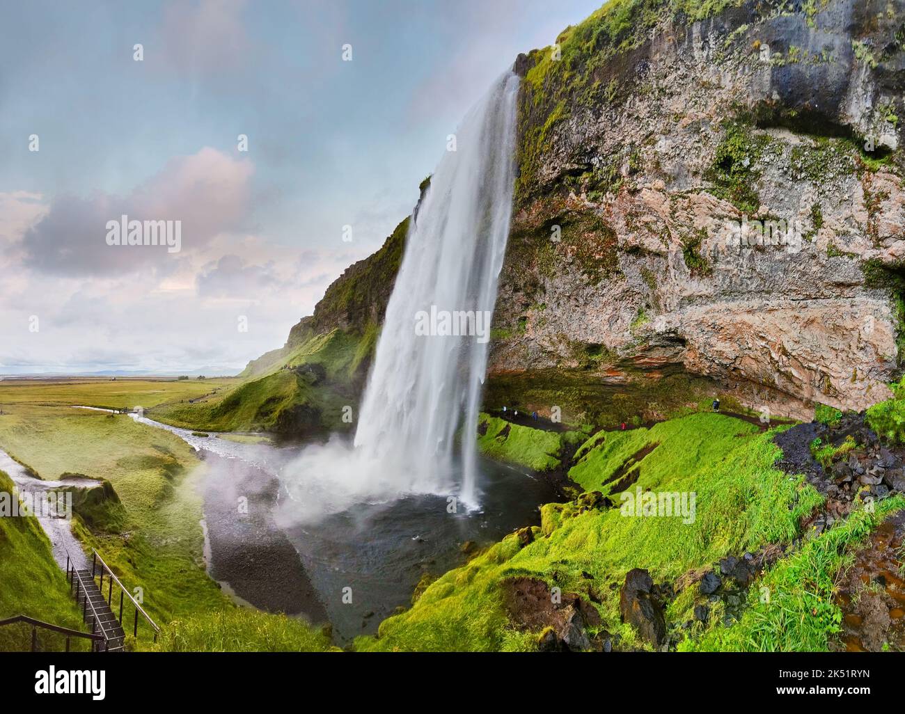 Waterfall Seljalandsfoss in Iceland - panoramic view Stock Photo - Alamy