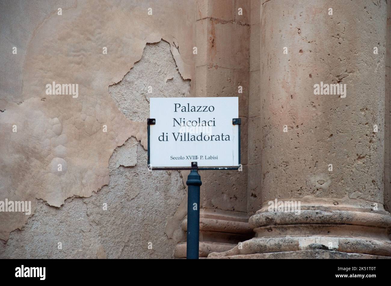Sign for Palazzo Nicolaci de Villadorata, Noto, Province of Siracusa ...