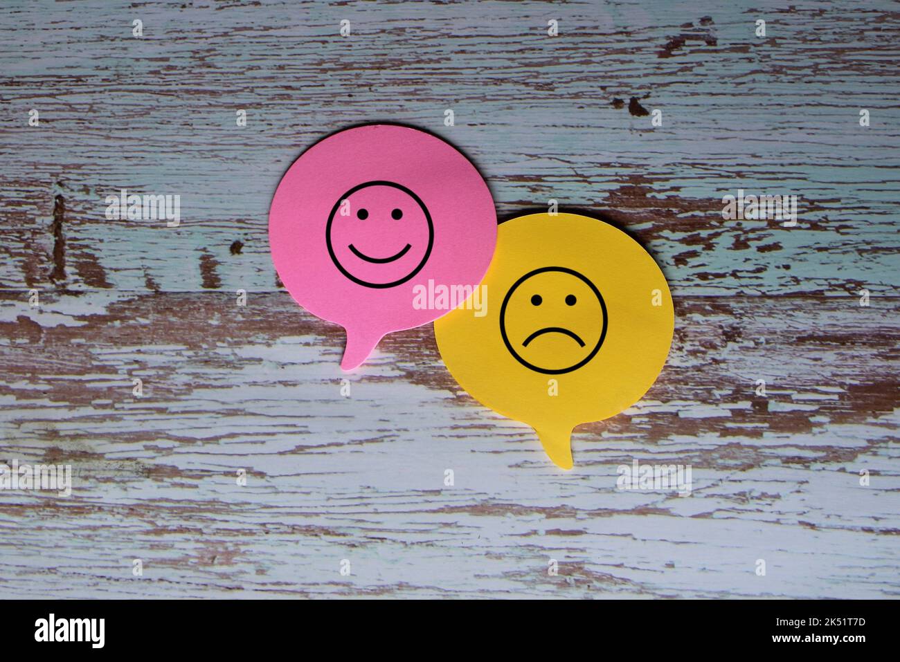 Speech bubble with smile and sad face. Opinion, review, vote and ...