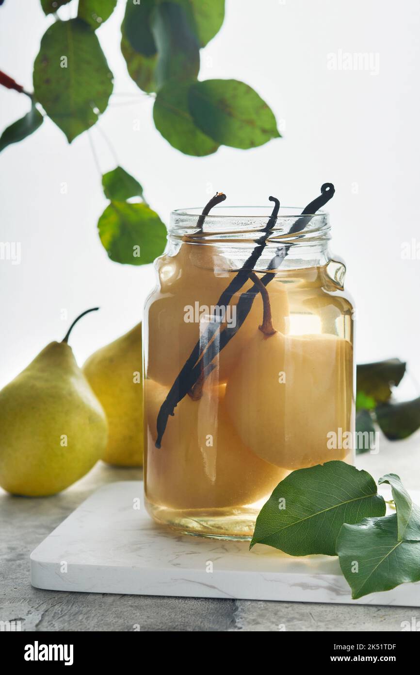 Canned pear compote with vanillin. Pear compote. Homemade delicious ...