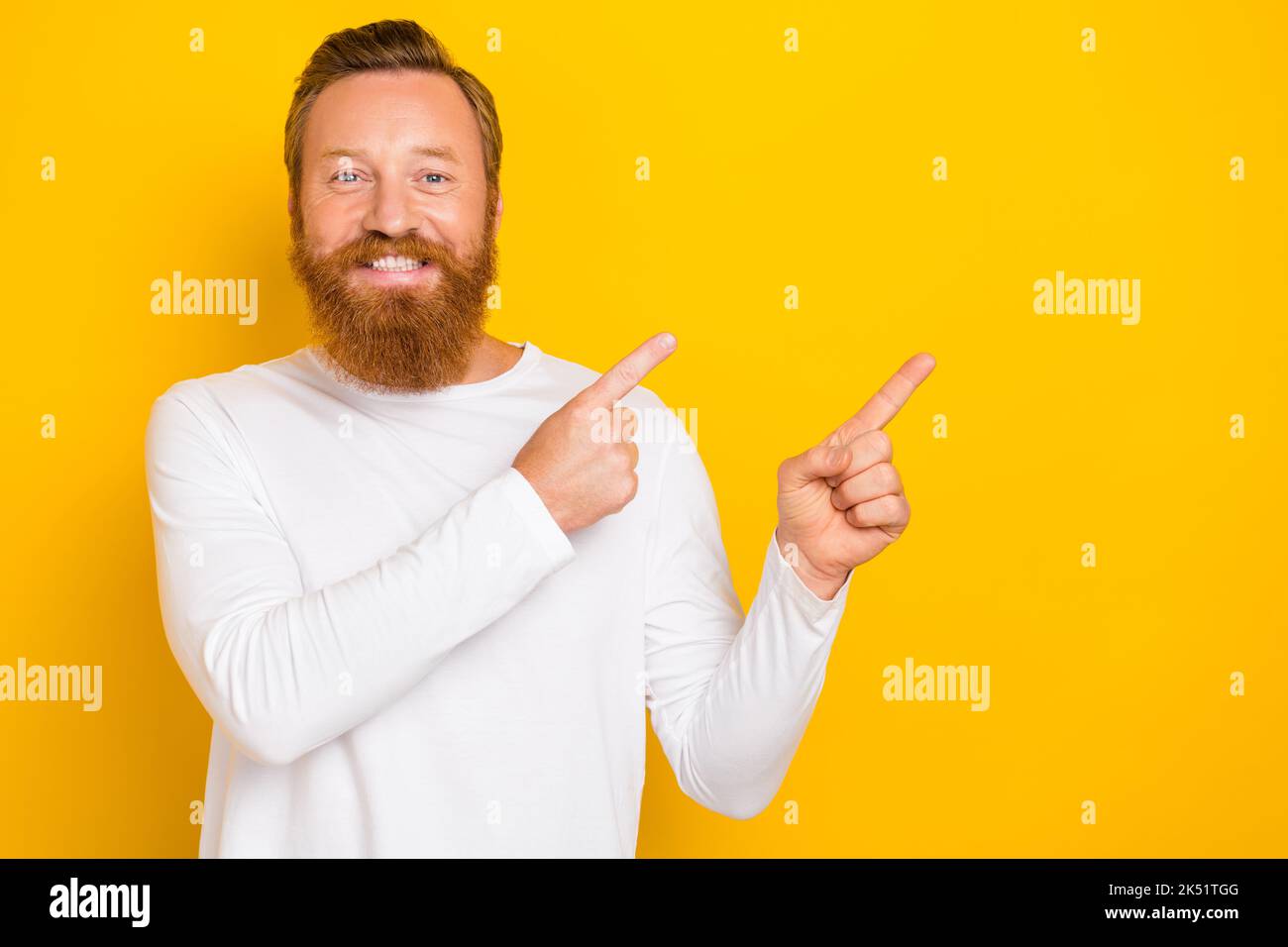 Closeup photo of young handsome redhair experienced man recommend ...
