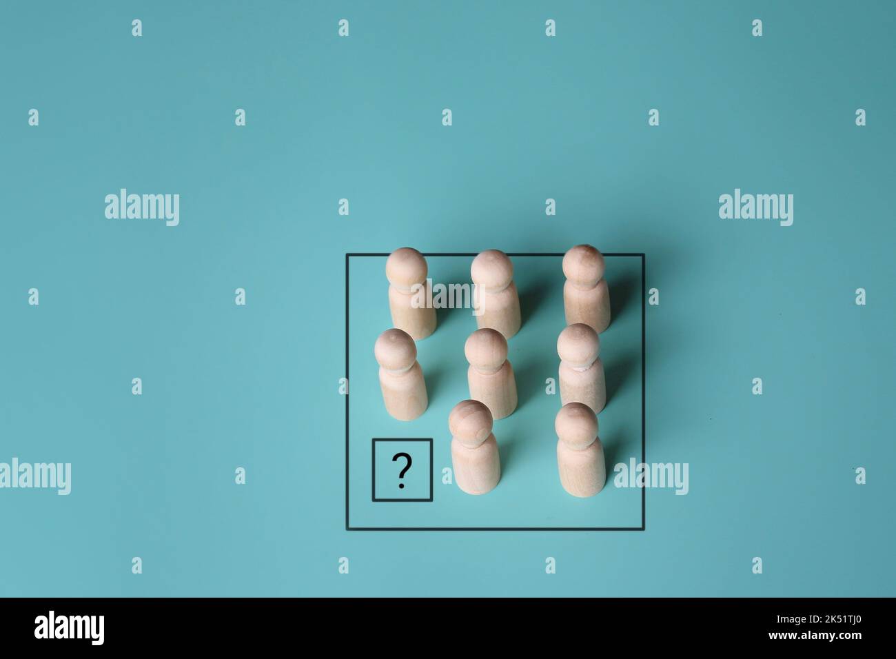 Wooden dolls and question marks. Job vacancy, human resources ...