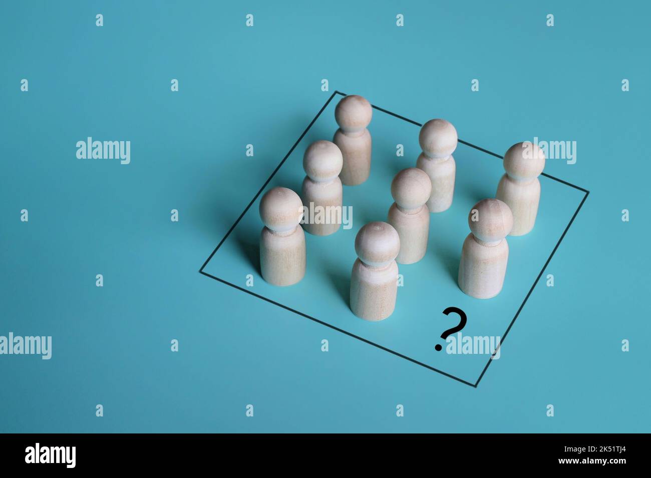 Wooden dolls and question marks. Job vacancy, human resources ...