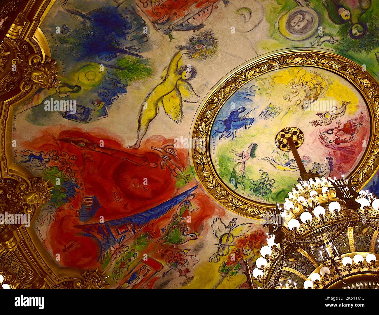 Opera Garnier or Palais Garnier interior. 1964 Marc Chagall ceiling paintings. Paris, France. 15 ...