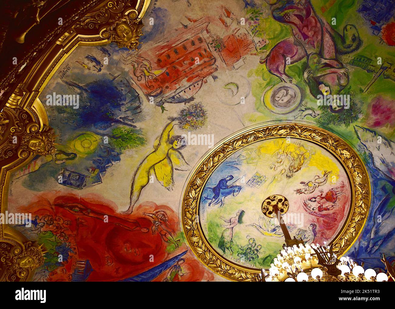 Opera Garnier or Palais Garnier interior. 1964 Marc Chagall ceiling paintings. Paris, France. 15 ...