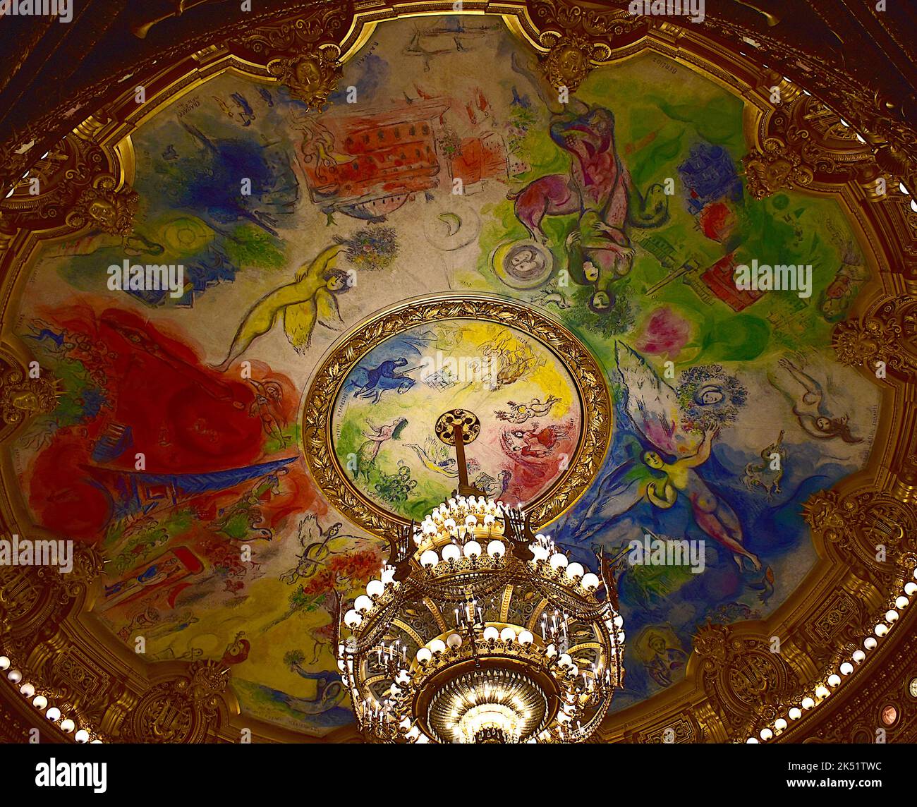 Opera Garnier or Palais Garnier interior. 1964 Marc Chagall ceiling paintings. Paris, France. 15 ...