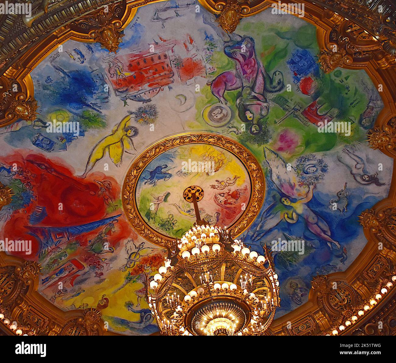 Opera Garnier or Palais Garnier interior. 1964 Marc Chagall ceiling paintings. Paris, France. 15 ...