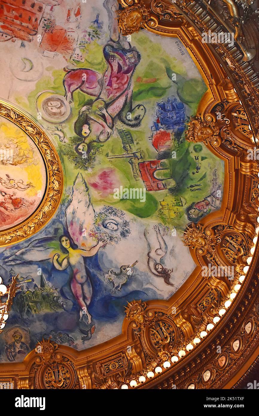 Opera Garnier or Palais Garnier interior. 1964 Marc Chagall ceiling paintings. Paris, France. 15 ...