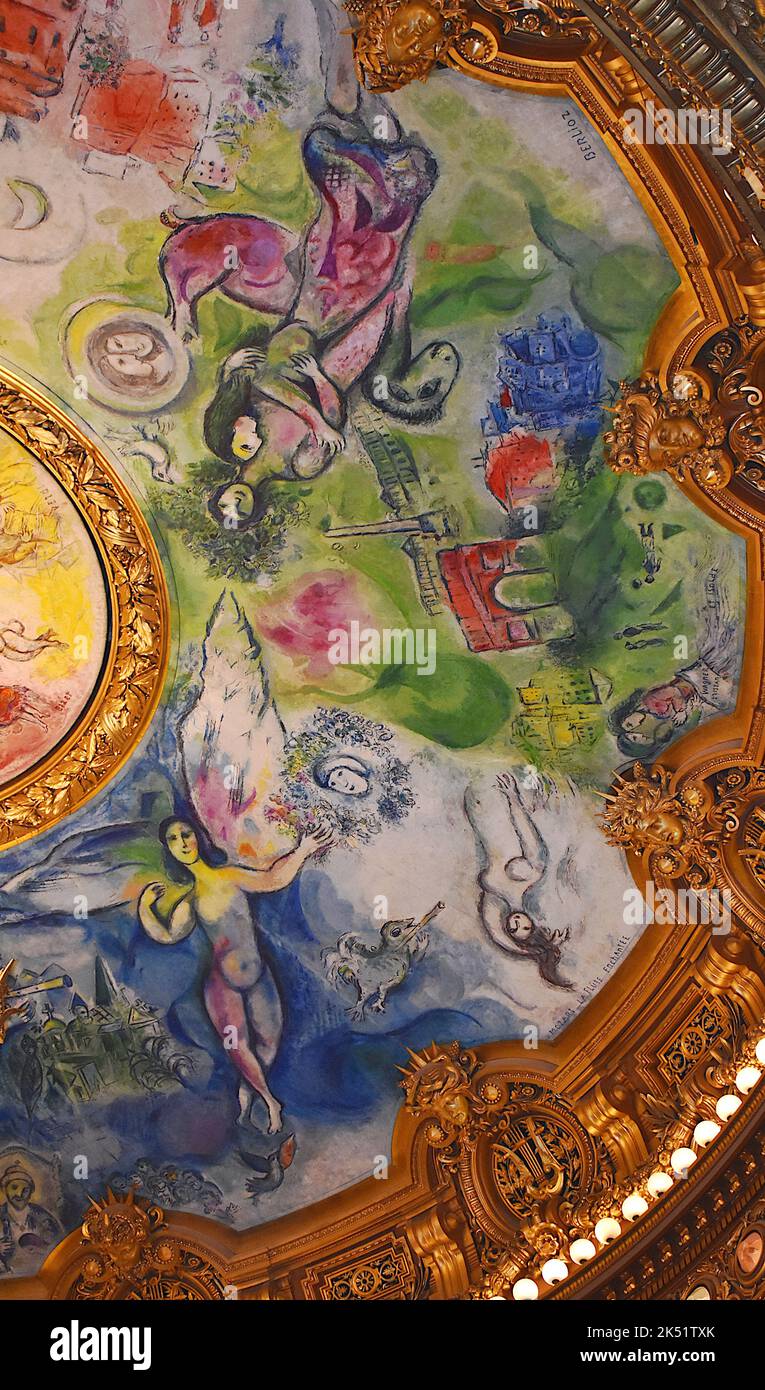Opera Garnier or Palais Garnier interior. 1964 Marc Chagall ceiling ...