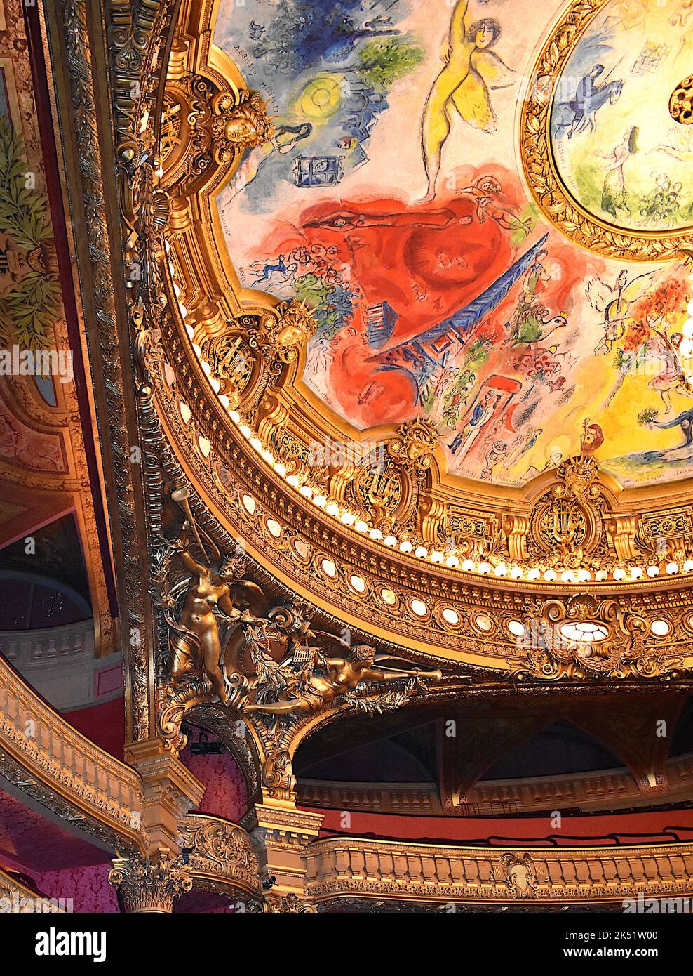 Opera Garnier or Palais Garnier interior. 1964 Marc Chagall ceiling paintings. Paris, France. 15 ...