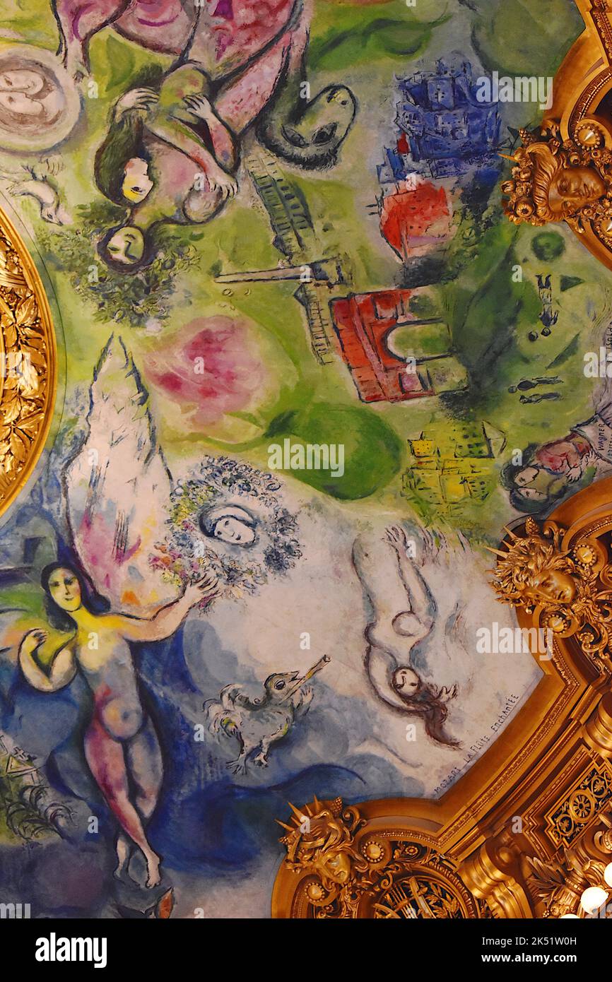 Opera Garnier or Palais Garnier interior. 1964 Marc Chagall ceiling paintings. Paris, France. 15 ...