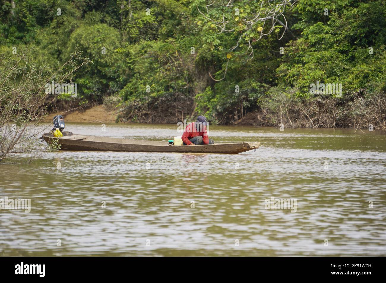 A fisherman on the Meta river in the municipality of Cabuyaro, Colombia ...