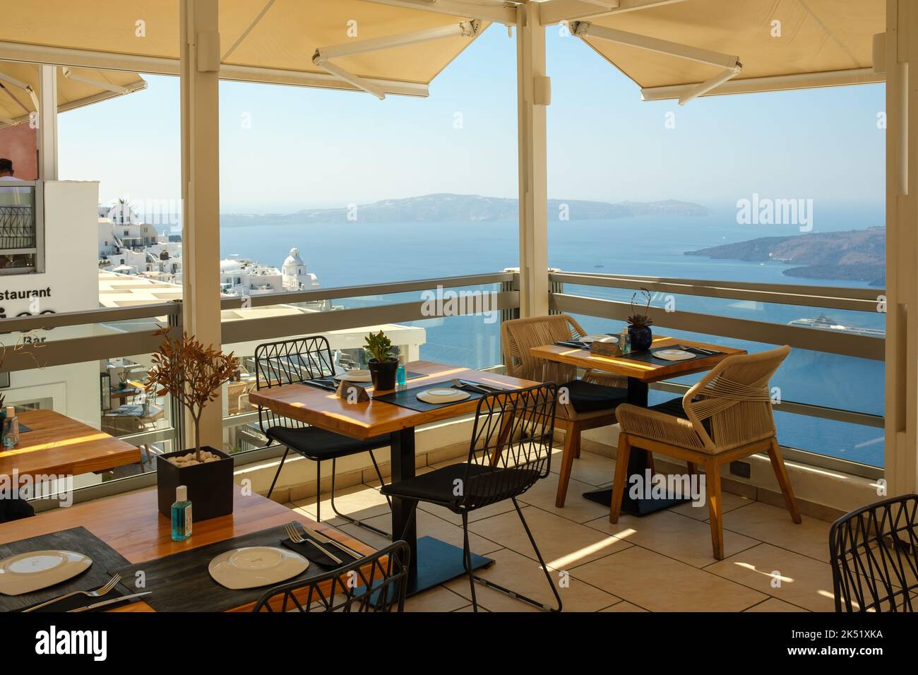 Fira, Santorini - September 4, 2022 : View of a beautiful restaurant ...